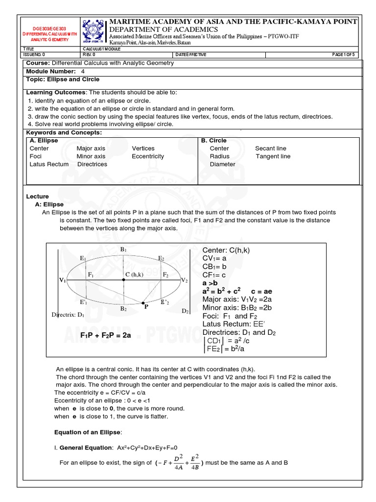 Mod 4 Ellipse, Circle | PDF | Ellipse | Circle