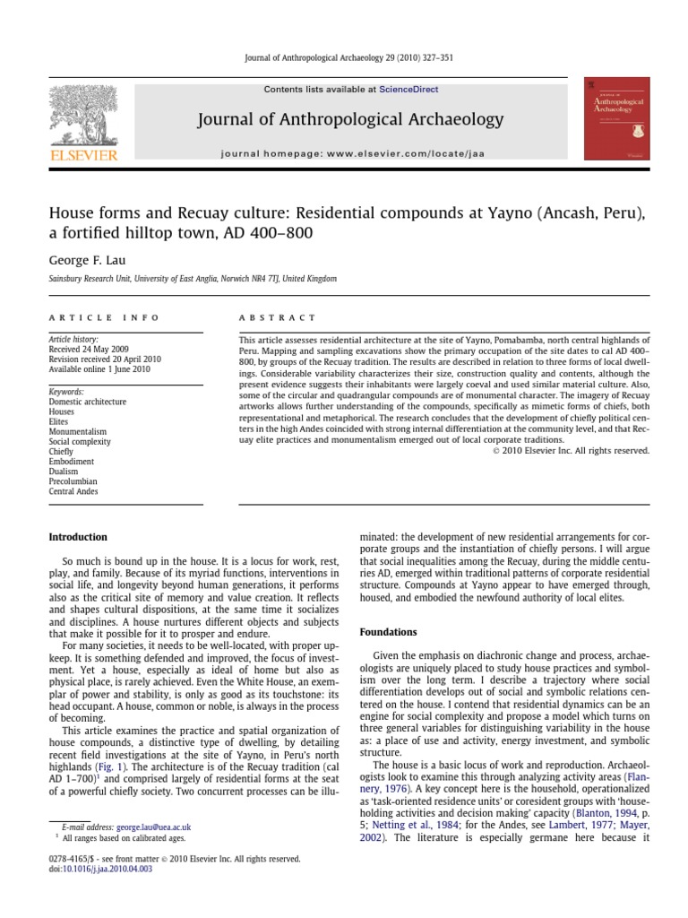 LAU - House Forms An Recuay Culture | PDF | Archaeology