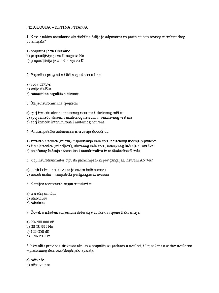 Anatomija - Pitanja | PDF