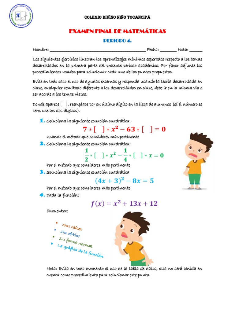 Examen Final Matemáticas 4° Primaria | PDF | Métodos y materiales de ...