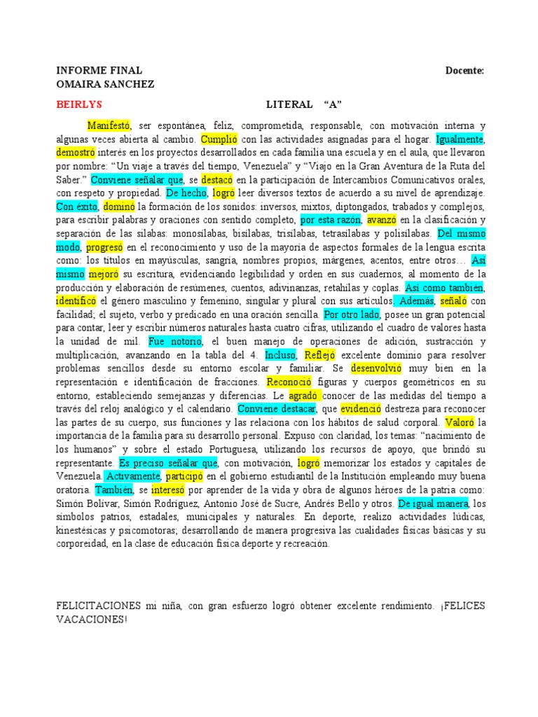 Modelo Boletin Literal A de 2do Grado | PDF | Sílaba | Lingüística