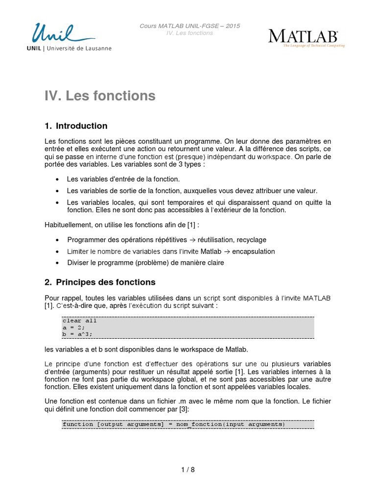 Introduction aux fonctions MATLAB | PDF | MATLAB | Informatique