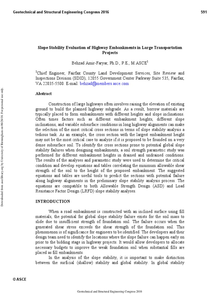 Amir (2016) Slope Stability Evaluation of Highway Embankment in Large Transportation Projectsd ...