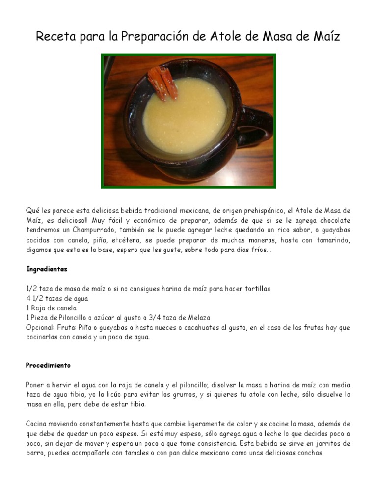 Receta para La Preparación de Atole de Masa de Maíz | PDF