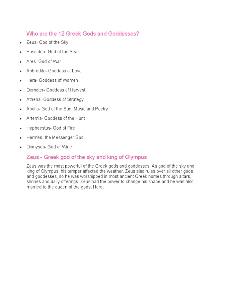 Greek Gods and Goddesses | PDF | Twelve Olympians | Planets