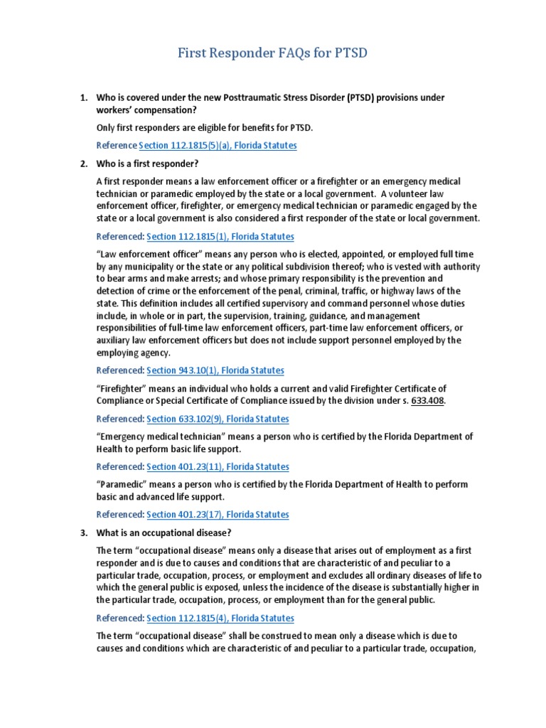 First Responder PTSD FAQ | PDF | Law Enforcement Officer | Emergency ...