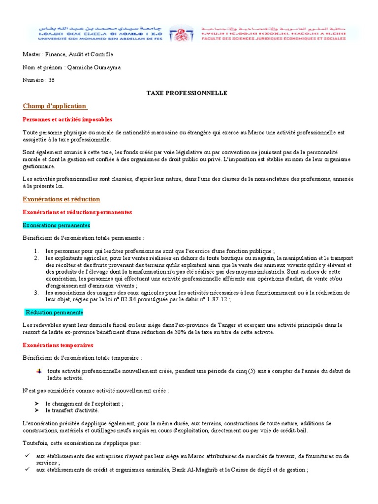 Taxe Professionnelle au Maroc : Guide 2025 | PDF | Leasing | Économie