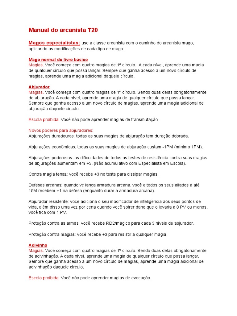 Manual Do Arcanista T20 | PDF | Necromancia | Ilusão
