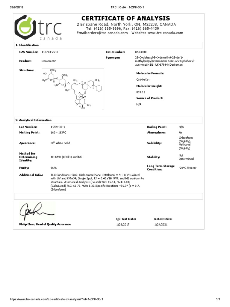 Coa Doramectin | PDF | Scientific Techniques | Physical Chemistry