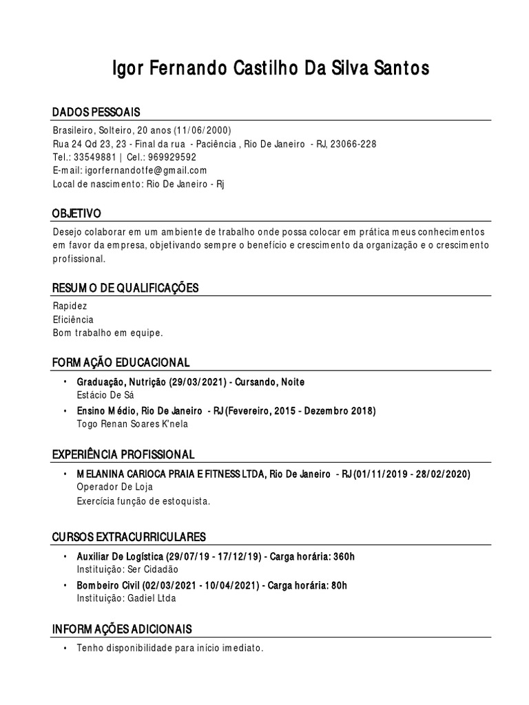 CV Igor Fernando Castilho Da Silva Santos-2 | PDF