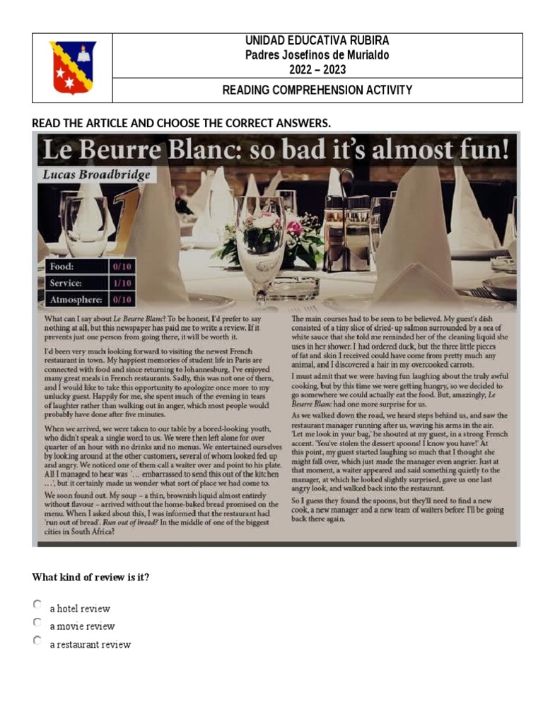 Reading Comprehension - 2ND Bgu | PDF