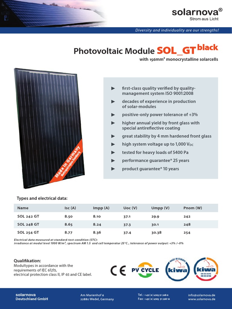Ficha Tecnica SOL GT Negro | PDF | Solar Panel | Electric Power