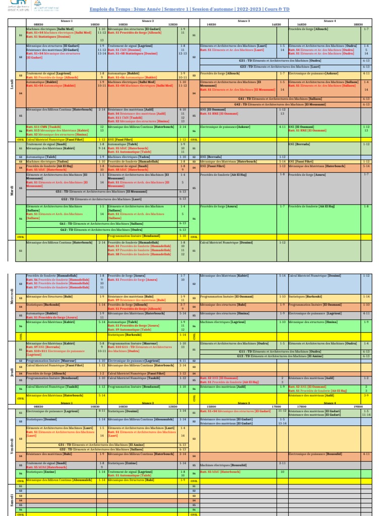 Emploi Du Temps 3A S1 SA 2022-2023 CR & TD-1 | PDF | Électricité ...