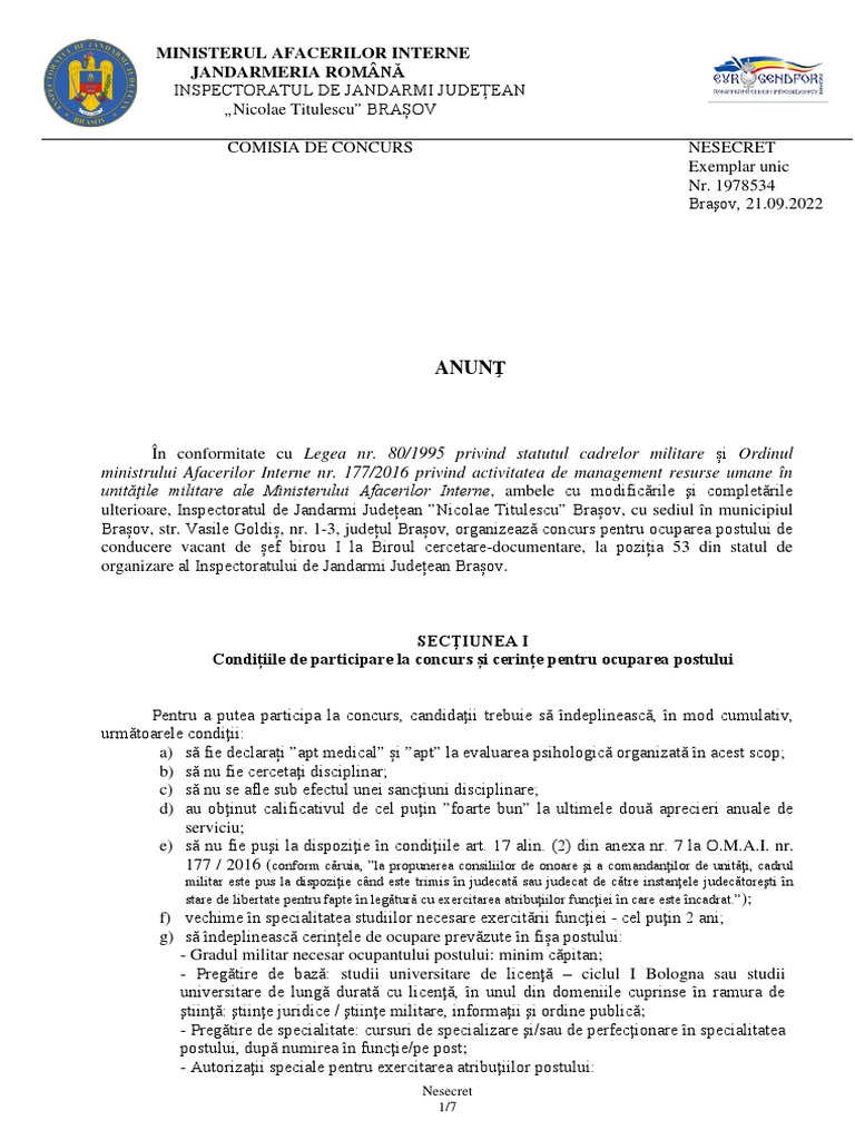 Anunt Concurs Sef Birou CD | PDF