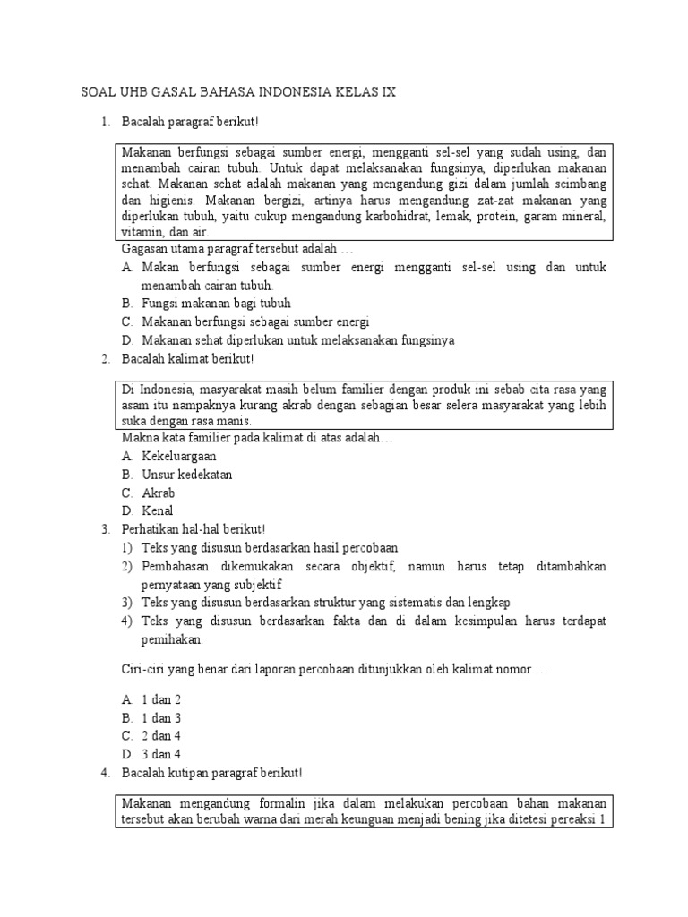 Soal Pts Bahasa Indo Kls 9 | PDF