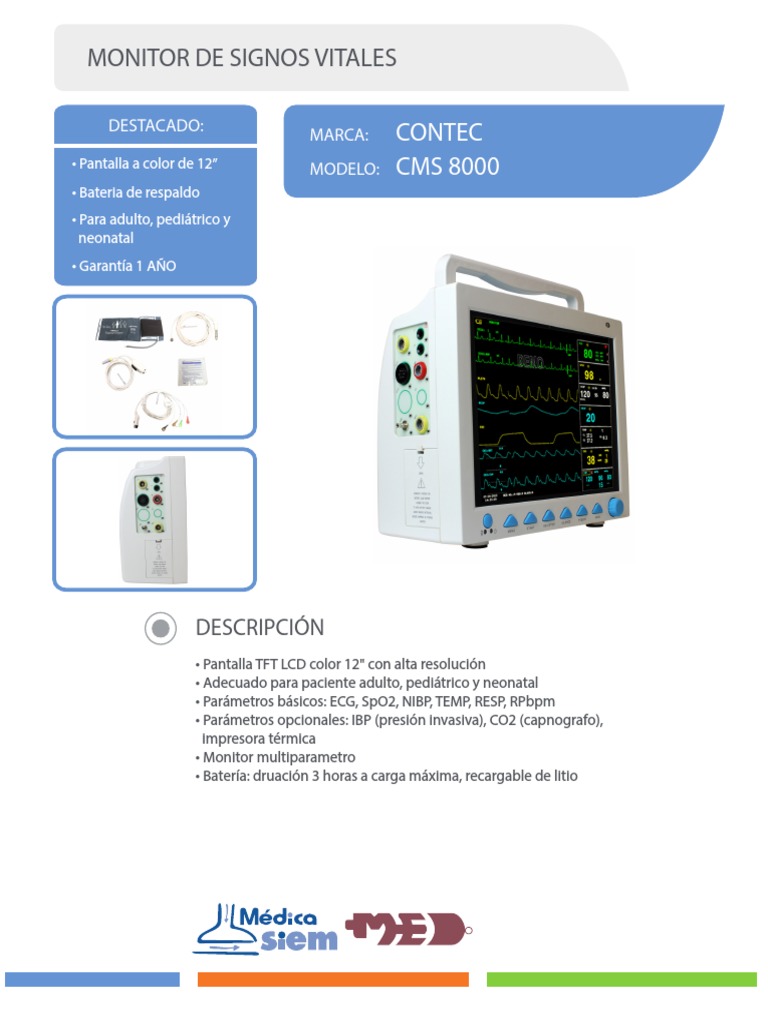 CMS 8000: Monitor de signos vitales multiparametro con pantalla a color ...