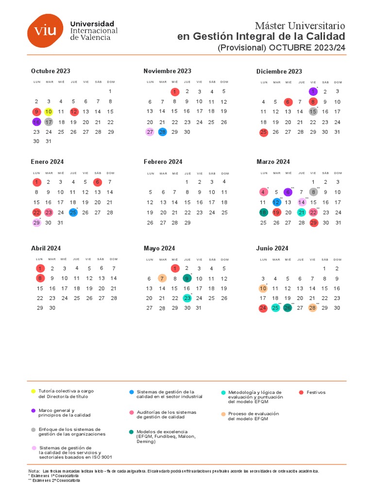Calendario MU Gestión Integral de La Calidad | PDF