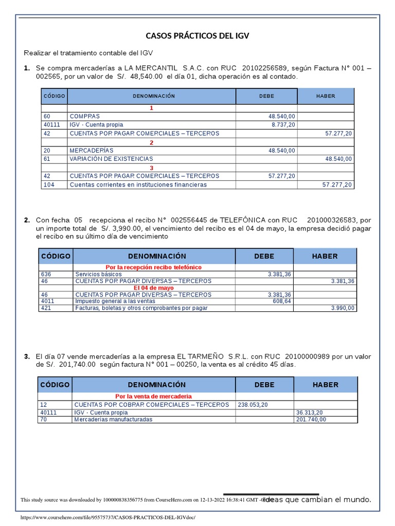 Casos Practicos Del Igv | PDF | Servicios financieros | Dinero