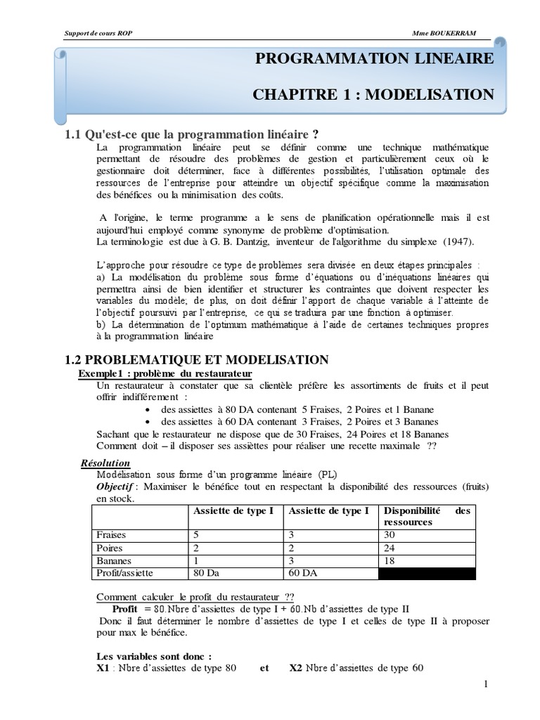 Chapitre1 Modelisation | PDF | Optimisation linéaire | Optimisation mathématique