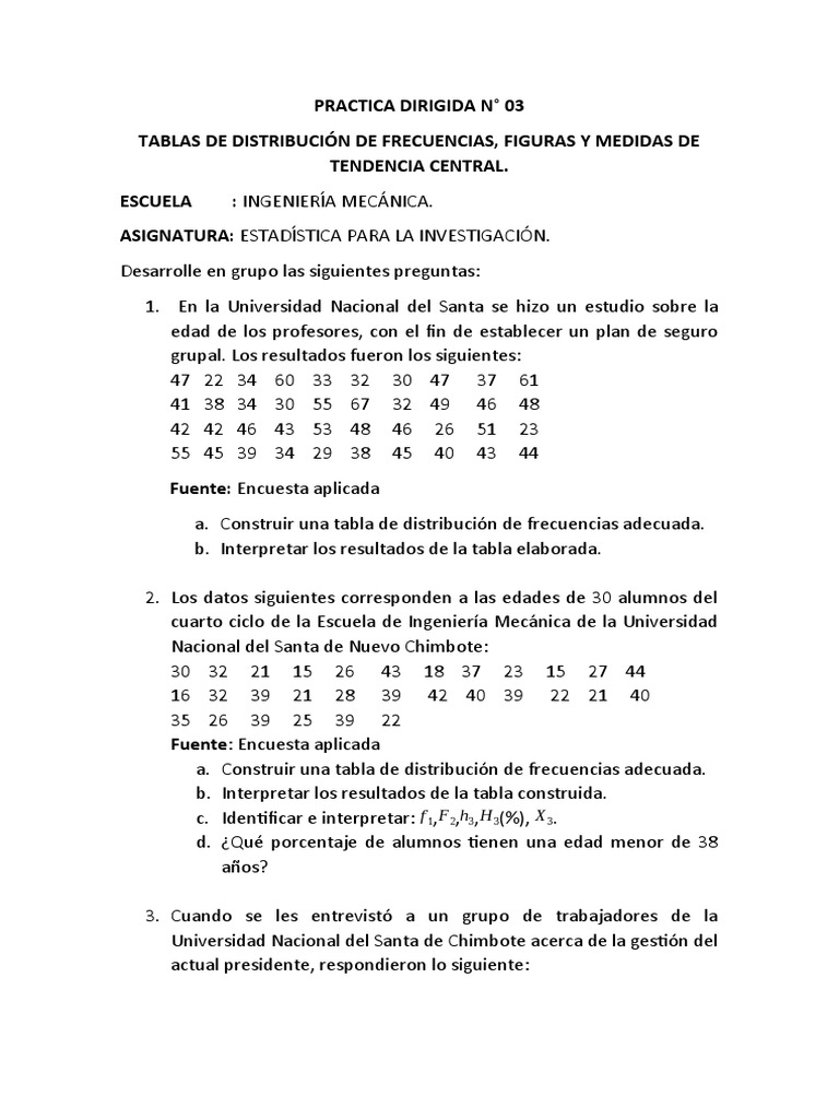 Practica Dirigida #03 Presentación de La Información Tablas de Distribución de Frecuencias y ...