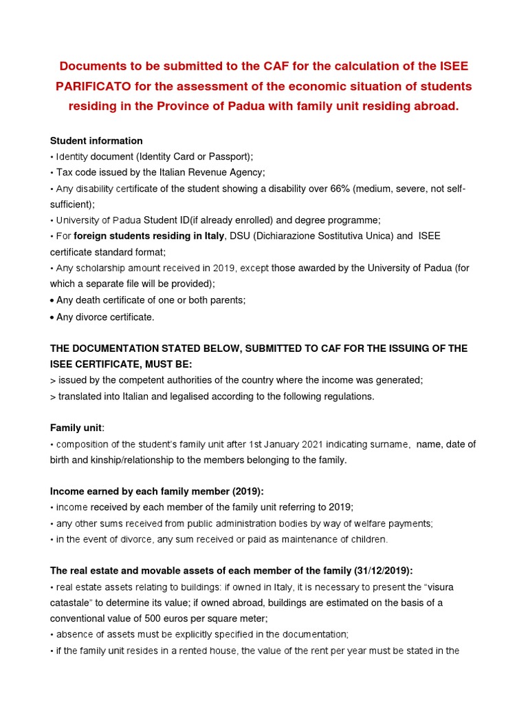 Lista - Documenti - Caf - EN | PDF | Identity Document | Government