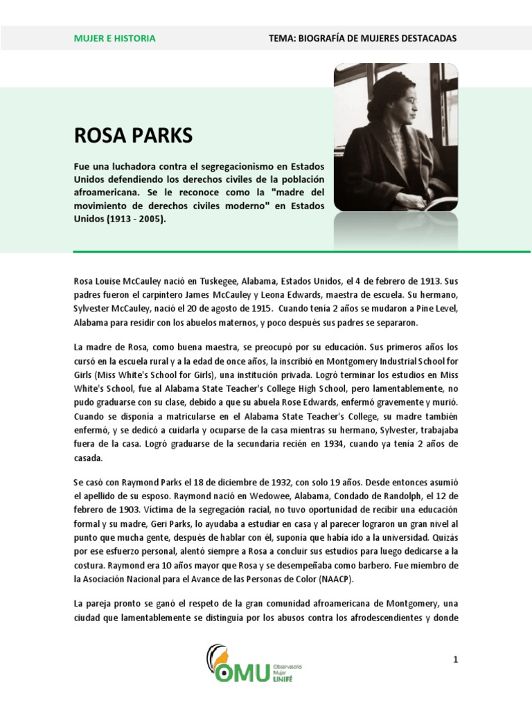 Mujer e Historia Rosa Parks Eeuu | Descargar gratis PDF | Rosa Parks ...
