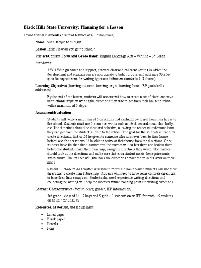 Mcknight Writing Lesson Plan | PDF | Lesson Plan | Individualized ...