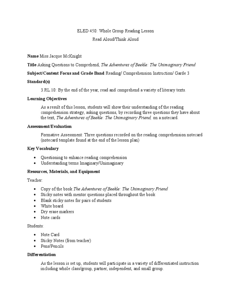 Whole Group Reading Lesson - Rata | PDF | Reading Comprehension | Education Theory