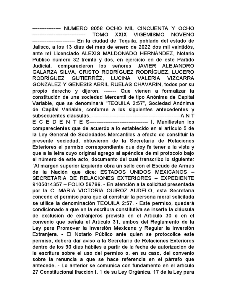 Acta constitutiva | PDF | Sociedad de responsabilidad limitada | Compartir (Finanzas)