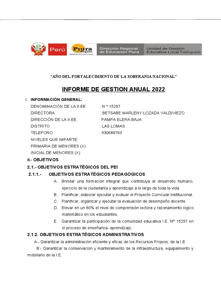 Informe de Gestion Anual 15297 2022 | PDF | Evaluación | Maestros