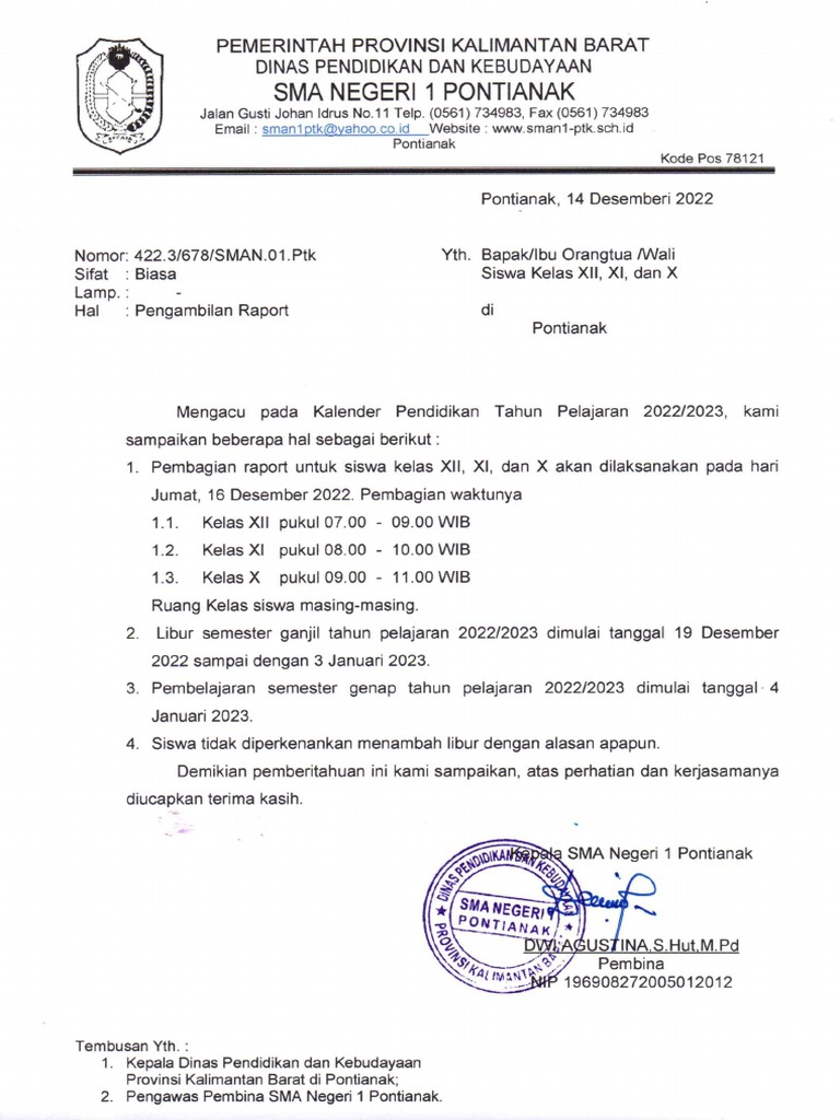 Surat Edaran Pengambilan Raport Dan Info Libur SMT Ganjil20221215 ...
