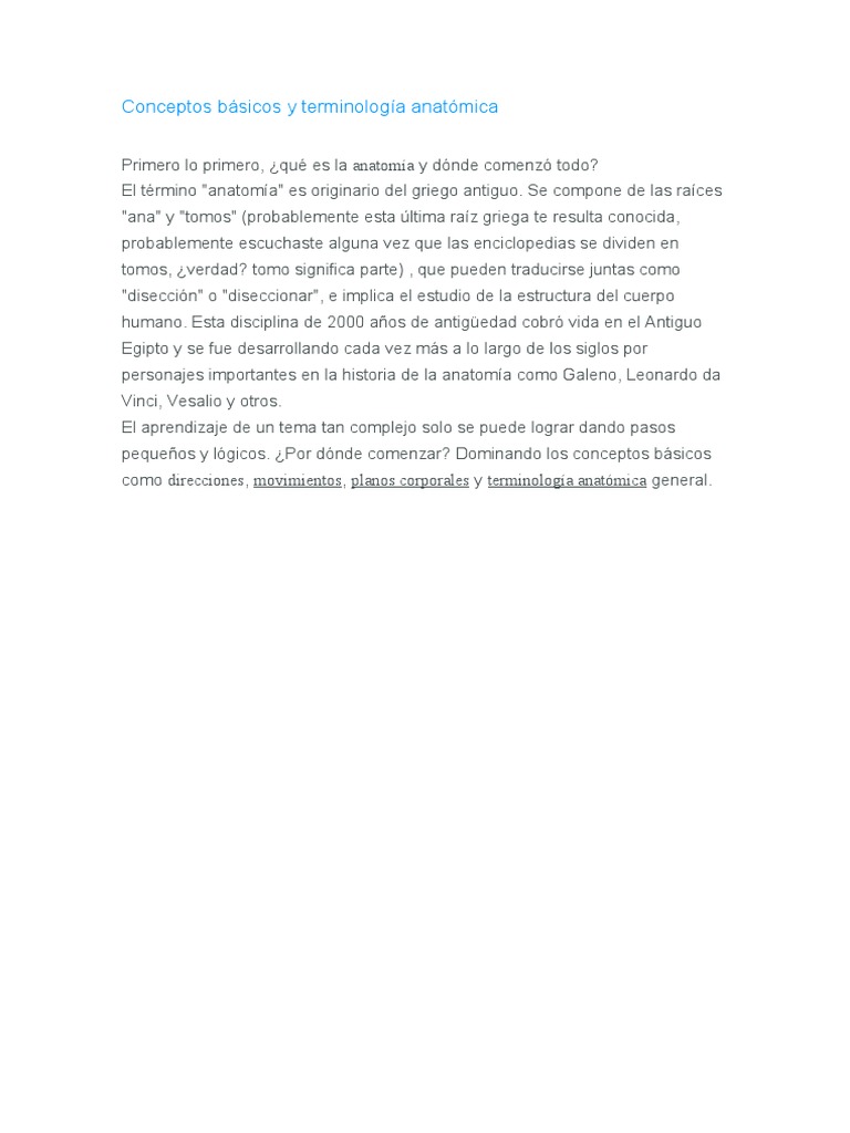 Conceptos Básicos y Terminología Anatómica | PDF