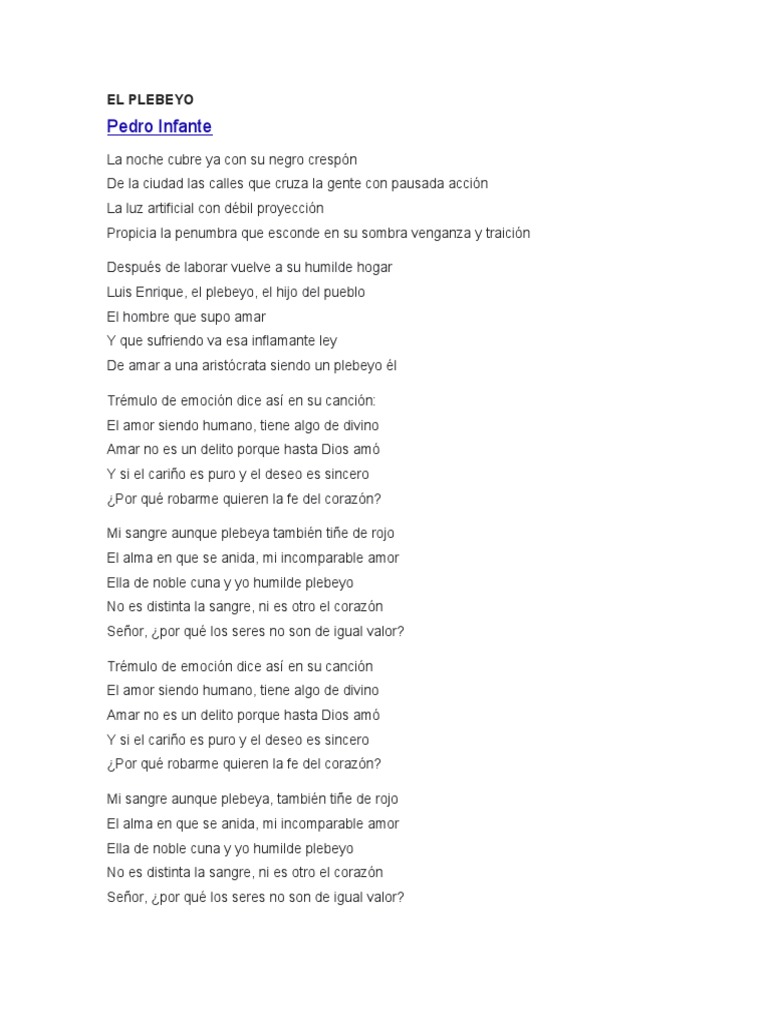 Letra Cancion El Plebeyo | PDF
