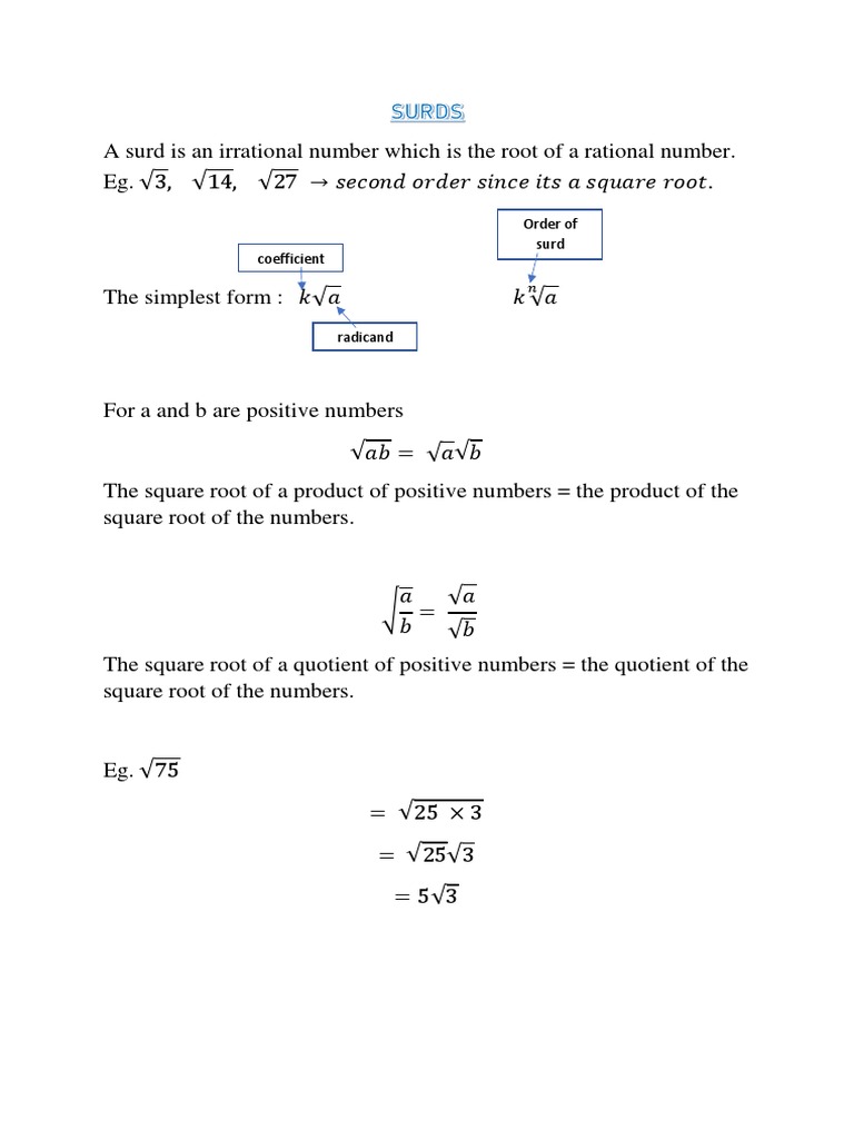 Surds and Indices | PDF | Mathematics | Mathematical Concepts