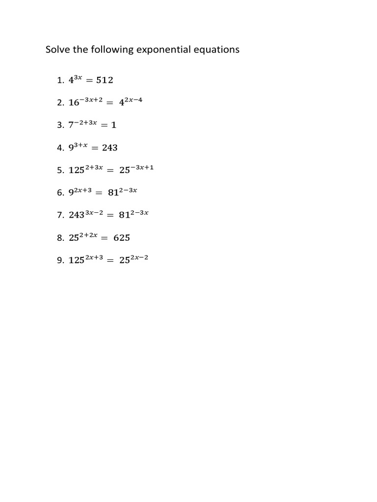 Exponential Equations Worksheet | PDF | Teaching Methods & Materials