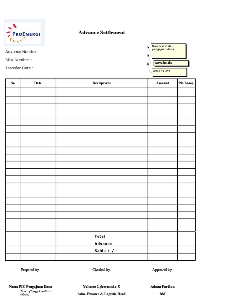 Form Realisasi Advance | PDF