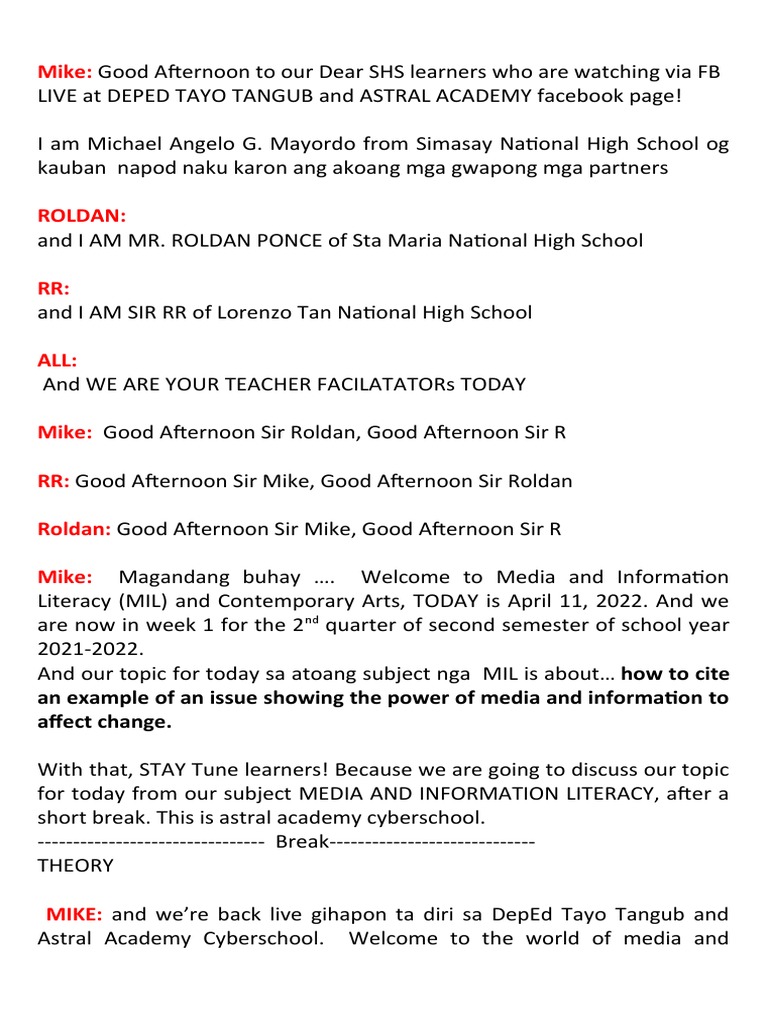 MIL AND CONTEMPORARY ARTS q2 Week 1 | PDF | Blog | Advertising