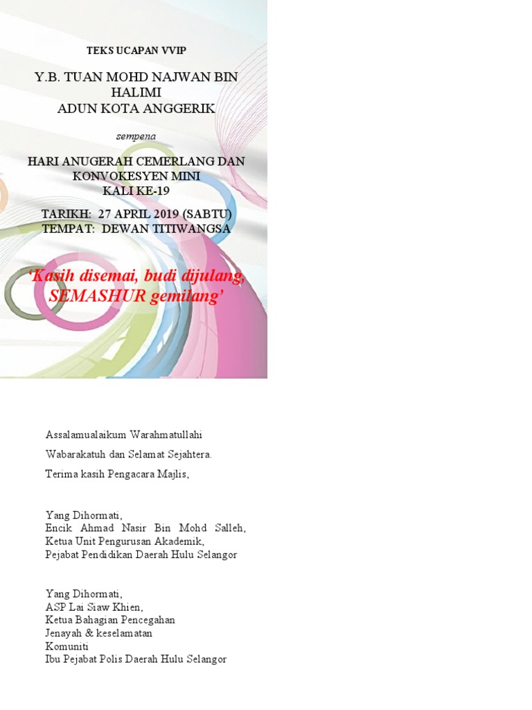 TEKS UCAPAN PERASMI Vvip | PDF