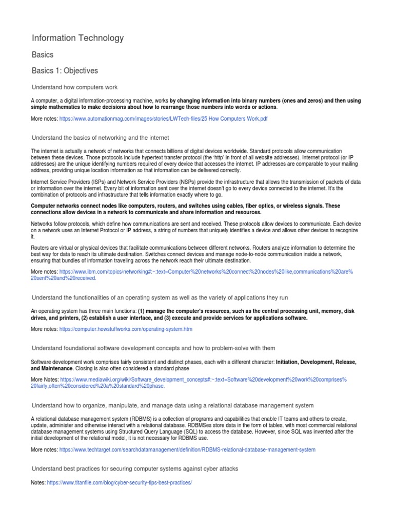 IT Basics: Understanding Computers, Networking, OS, Software Dev & Databases | PDF | Computer ...