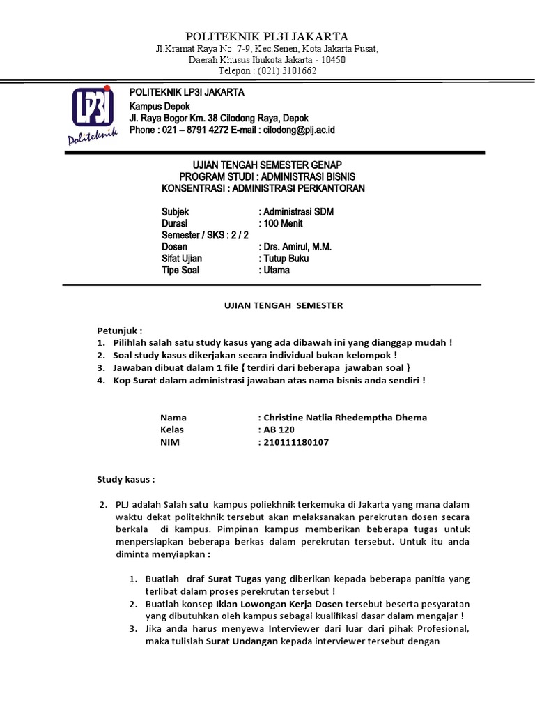 JAWABAN UTS - ADM SDM - Utama | PDF