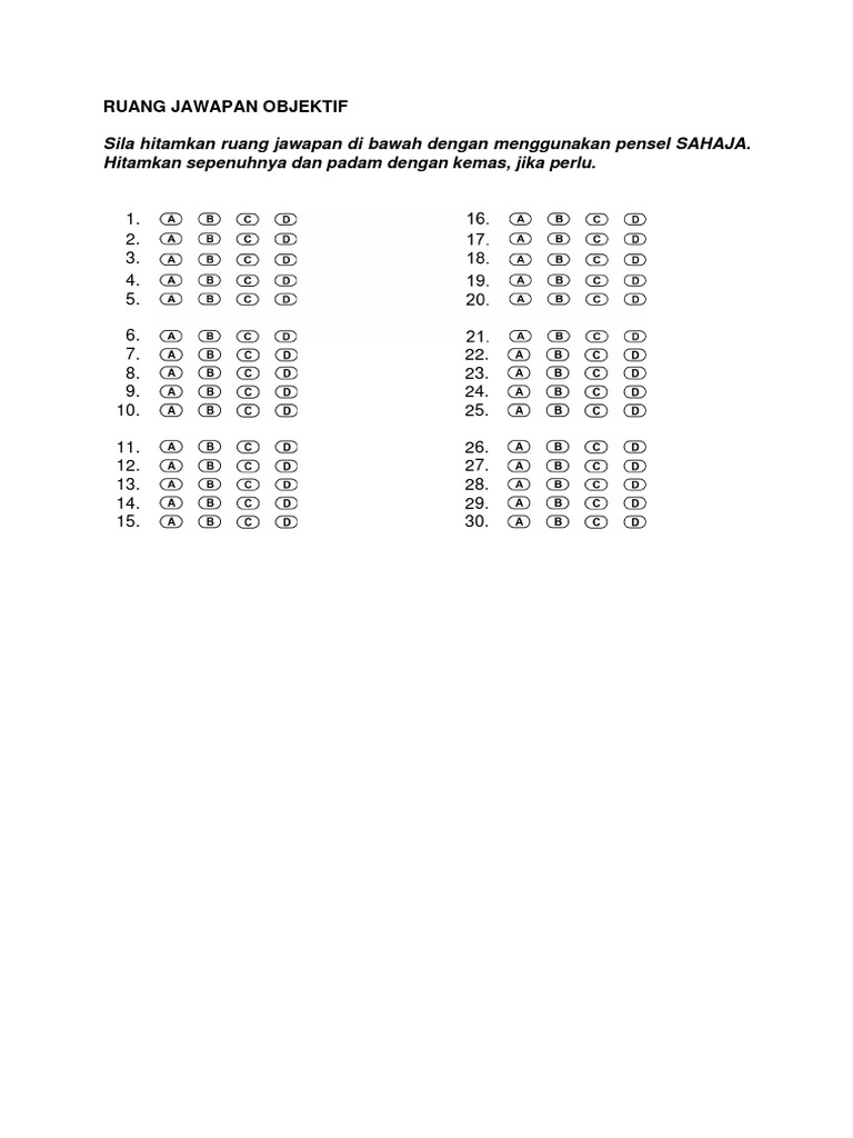 Kertas OMR - 30 Soalan | PDF