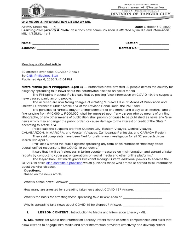 MIL Week 1 | PDF | Media (Communication) | Information Literacy