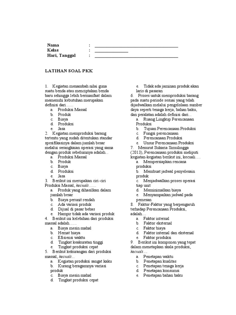Latihan Soal Pkk Pdf