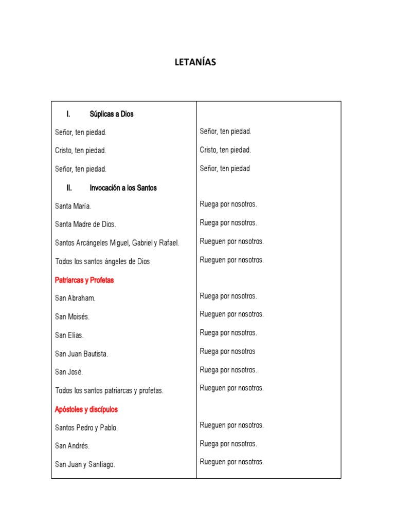 Letanías: Oraciones y Súplicas a Dios | PDF | Cristo (título) | Juan el ...