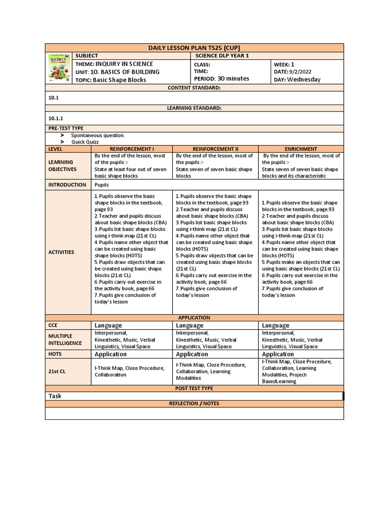 RPH Science Year 1 | PDF | Lesson Plan | Learning