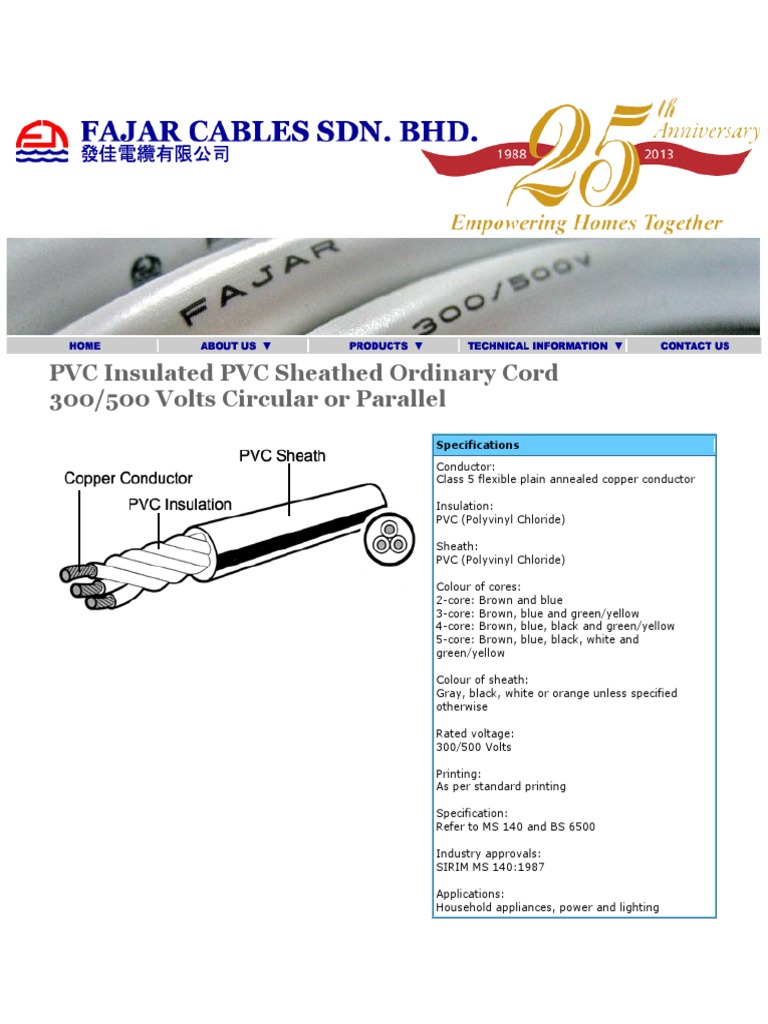 Power Cable - Fajar Insulated PVC Sheathed Ordinary Cord | PDF ...