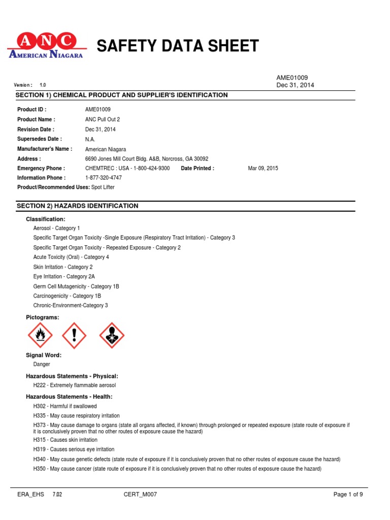 MSDS - Pull Out | PDF | Sodium | Water