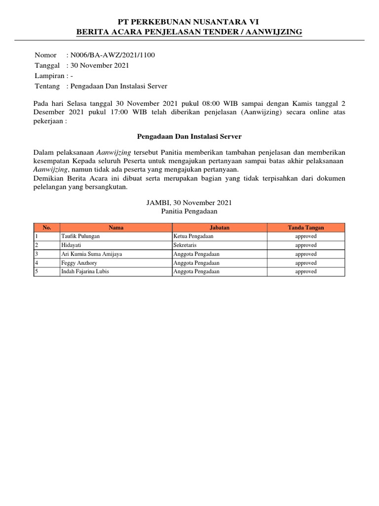 Berita Acara Aanwijzing-20211210080635 | PDF
