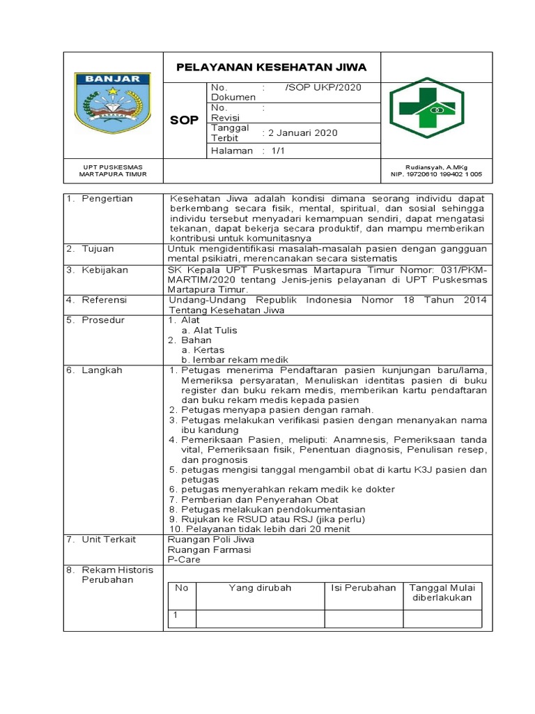 Sop Pelayanan Kesehatan Jiwa | PDF