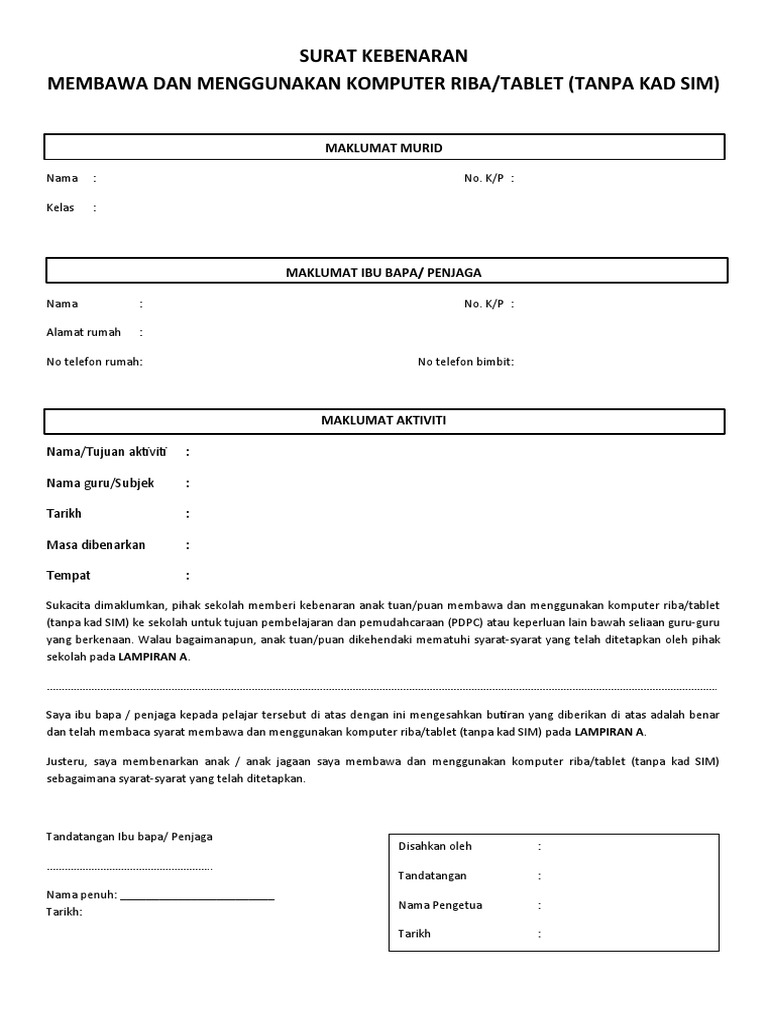 SURAT - KEBENARAN - Bawa Telefon Tablet | PDF